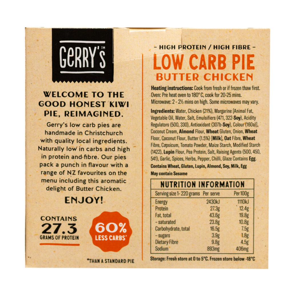 Gerry's Low Carb Pie - Butter Chicken (8 pack) - Gerry's